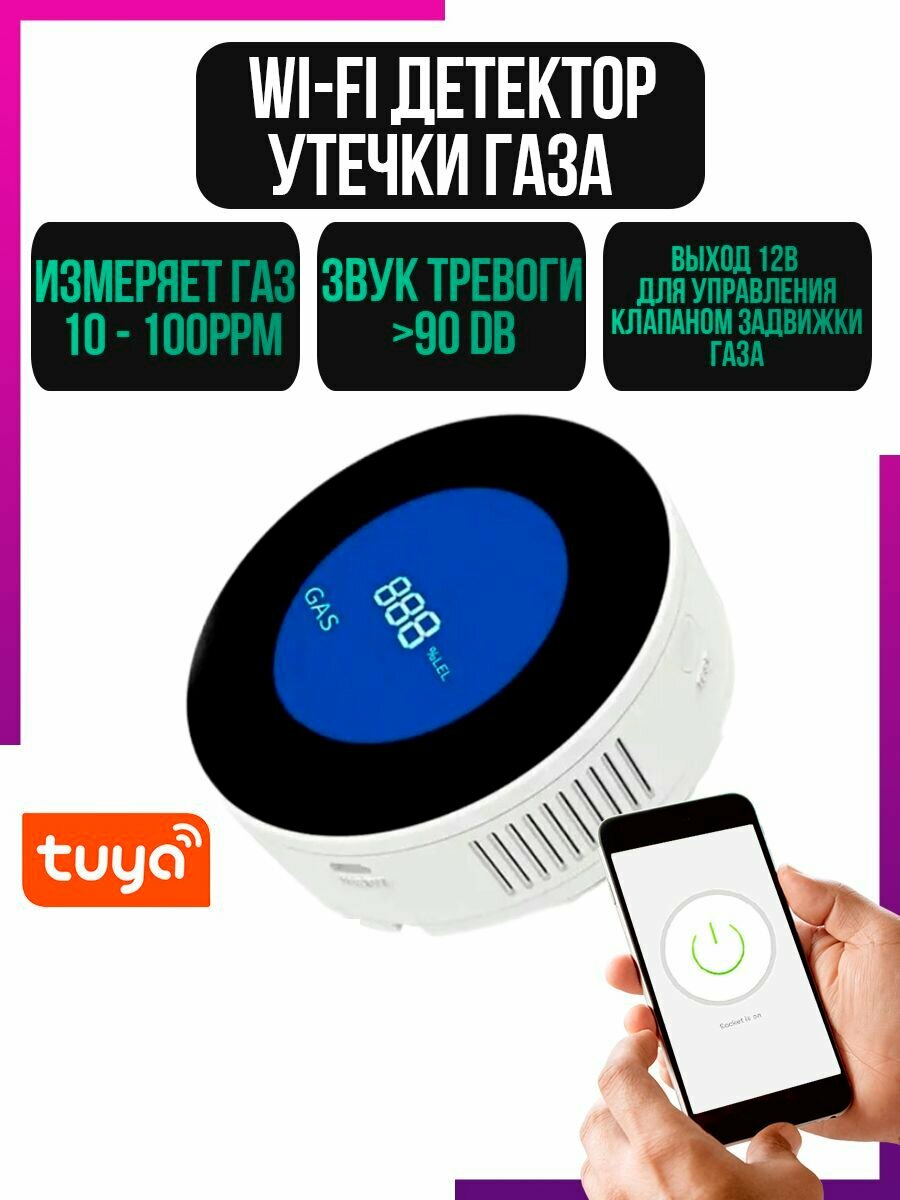 Умный Wi-Fi датчик утечки бытового газа - детектор утечки природного газа, работает автономно, в системе умный дом Smart Life SECTEC STGAS02