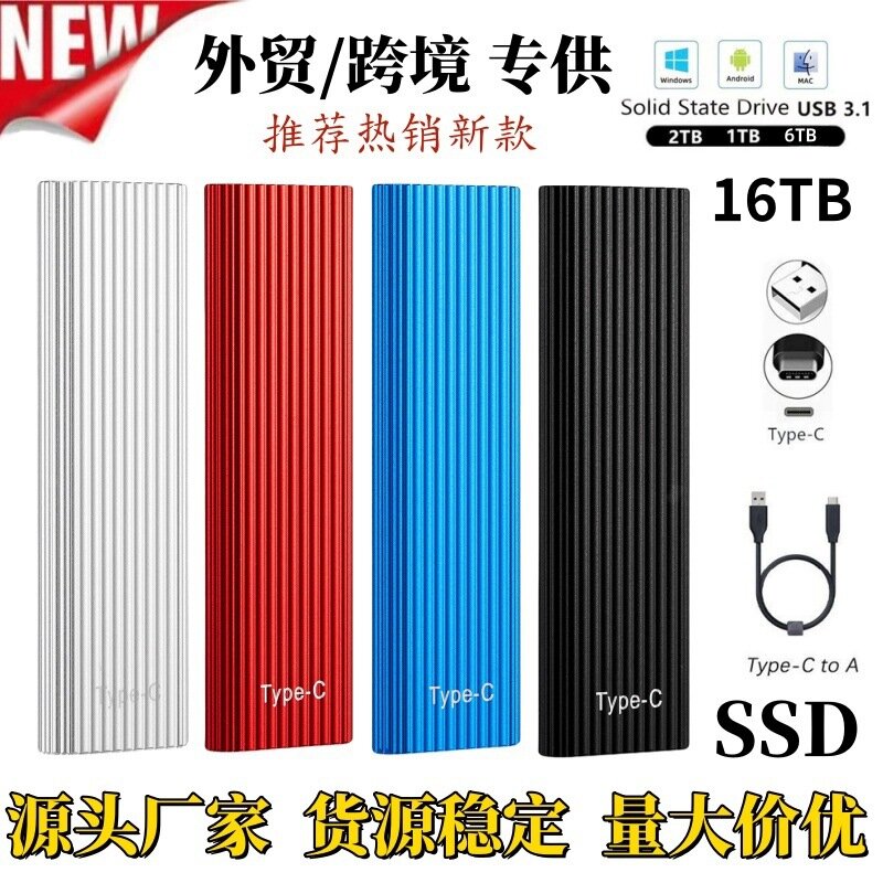 1ТБ портативный SSD внешний диск с металлическим волновым рисунком, компактное мобильное хранилище, черный цвет