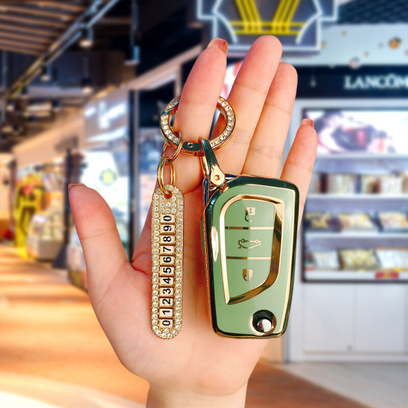 Toyota Складная Ключевая Коробка для Трех Ключей с Зеленым Чехлом, Звездной Кольцом и Номерной Пластиной - Современный