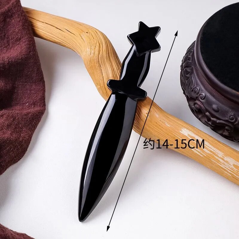 Ритуальный каменный нож из обсидиана, украшение для гаданий, длина 14-15 см