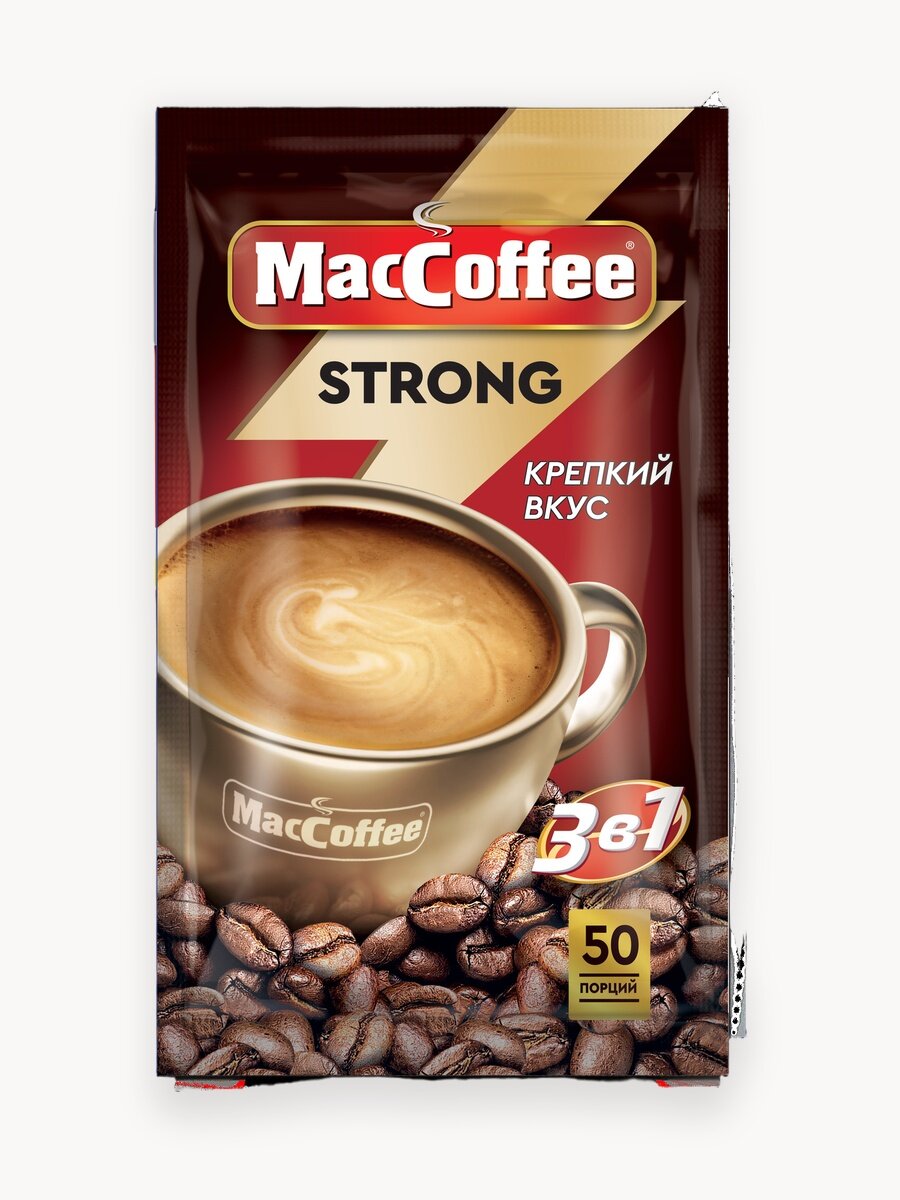 Растворимый кофе MacCoffee Strong 3 в 1, в пакетиках, 50 уп, 900 г