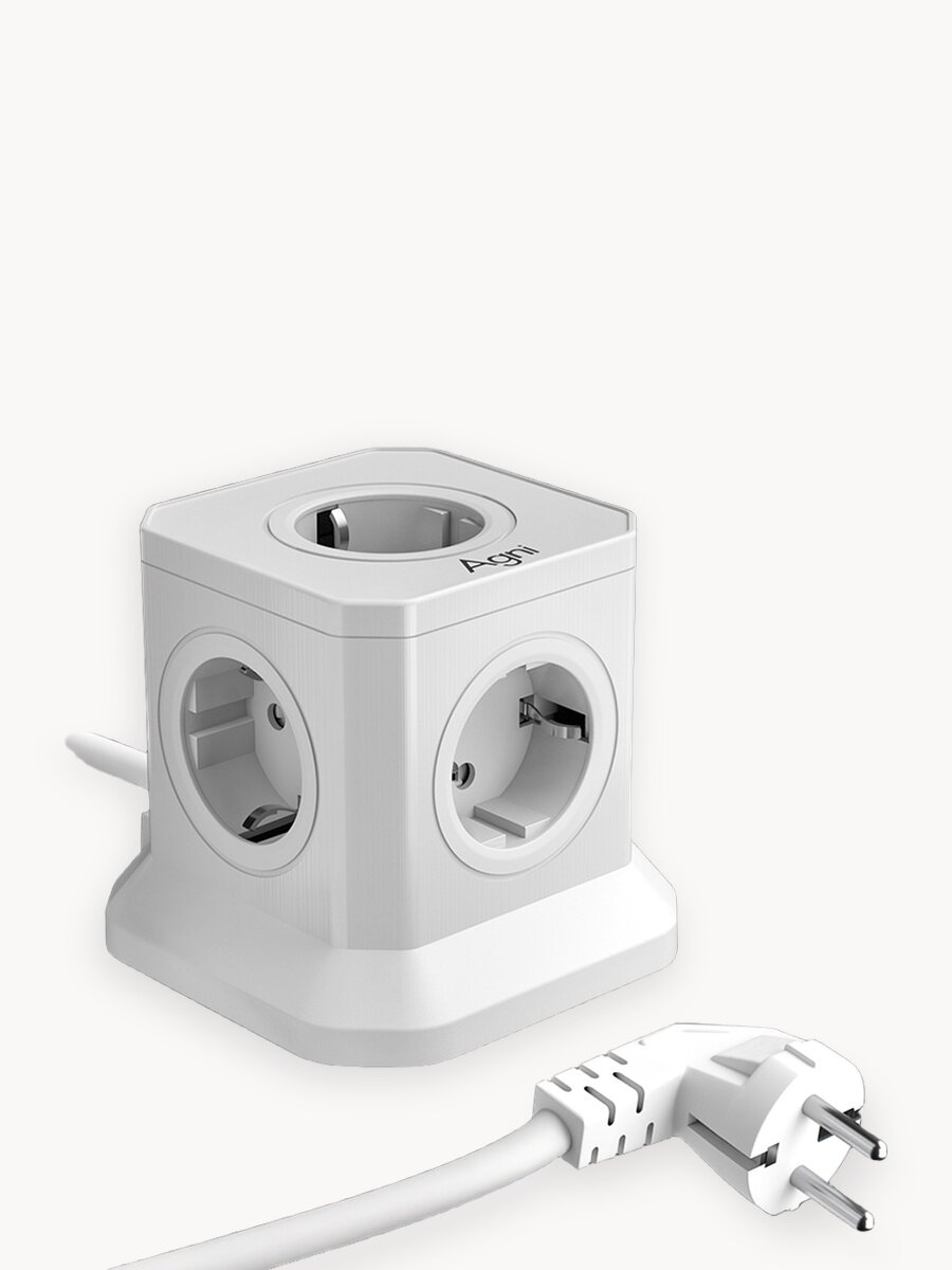 Сетевой фильтр, AGNI, 5 розеток, с предохранителем и заземлением, кабель 2м, белый