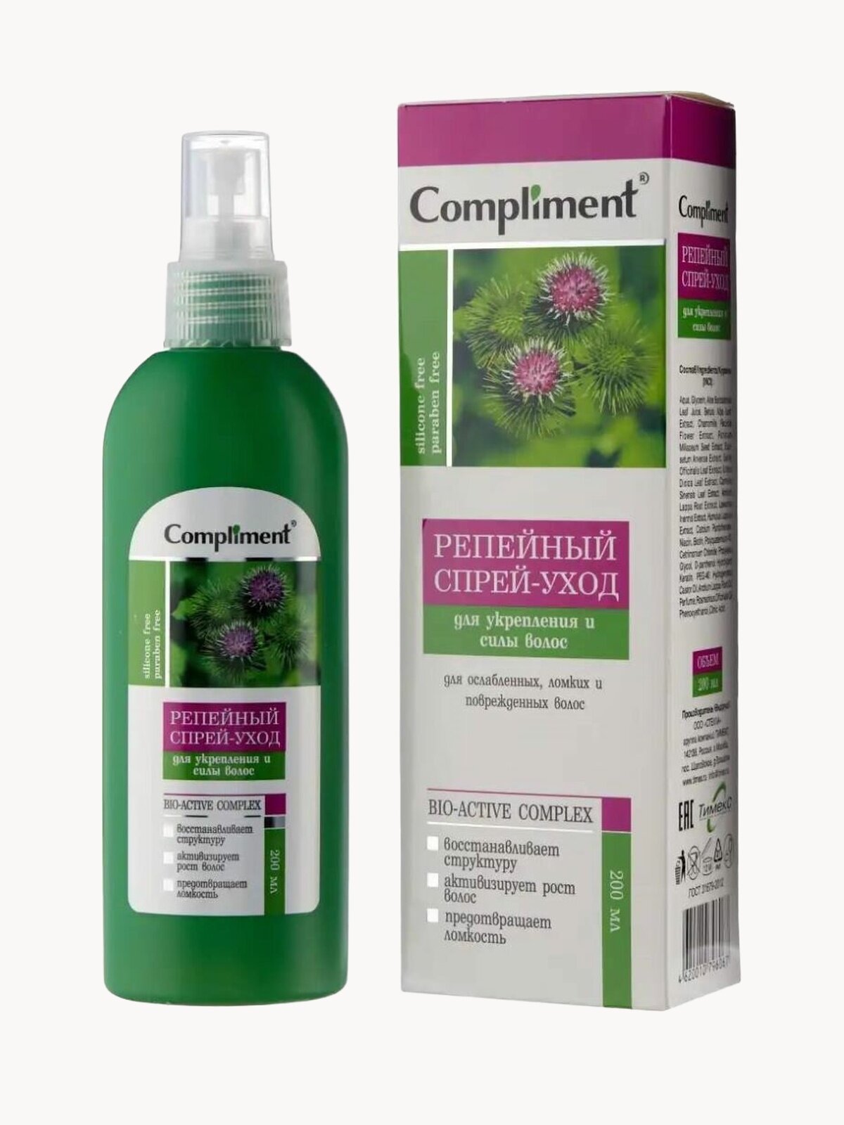 Compliment Репейный Спрей-уход для волос против выпадения, 200 мл
