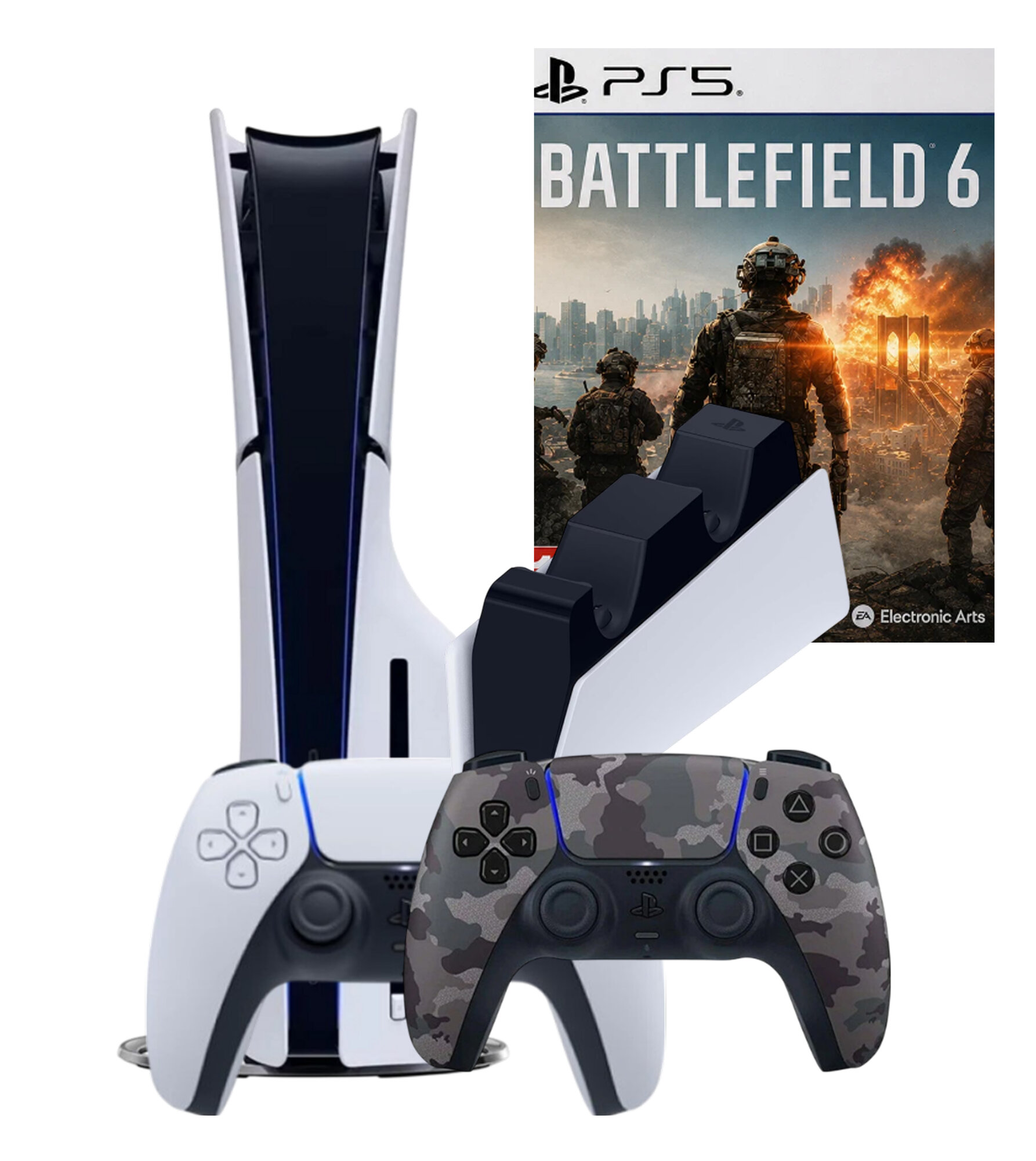 Игровая приставка PlayStation 5 Slim Disk + Battlefield 6+ Dualsense Charging Station+DualSense PS5 Camouflage