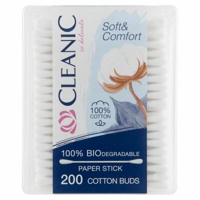Cleanic Ватные палочки гигиенические Soft&Comfort в прямоугольной коробке, 200 шт