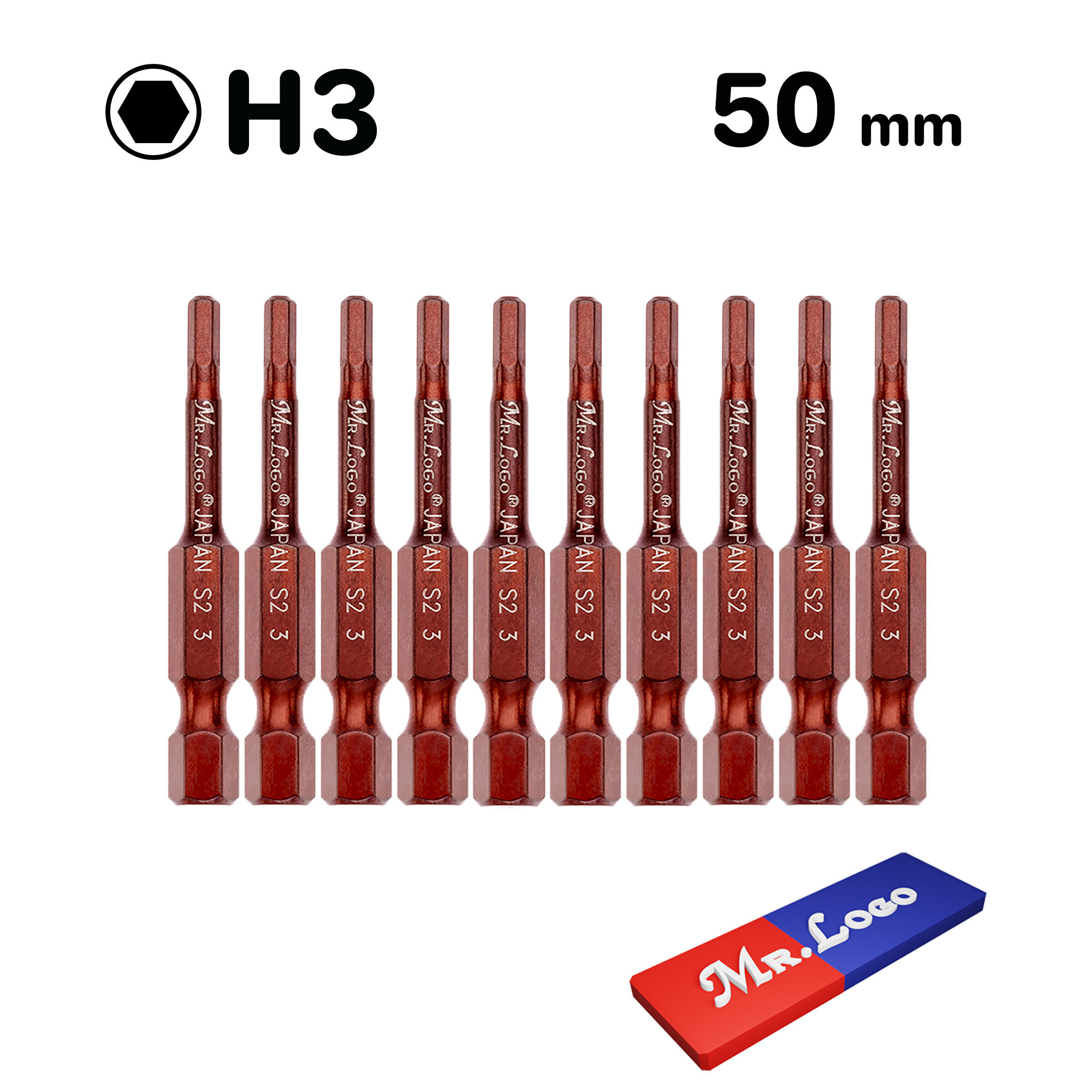 Биты магнитные для шуруповерта H3 x 50 мм Mr.Logo Сталь - Japan S2, 10 шт