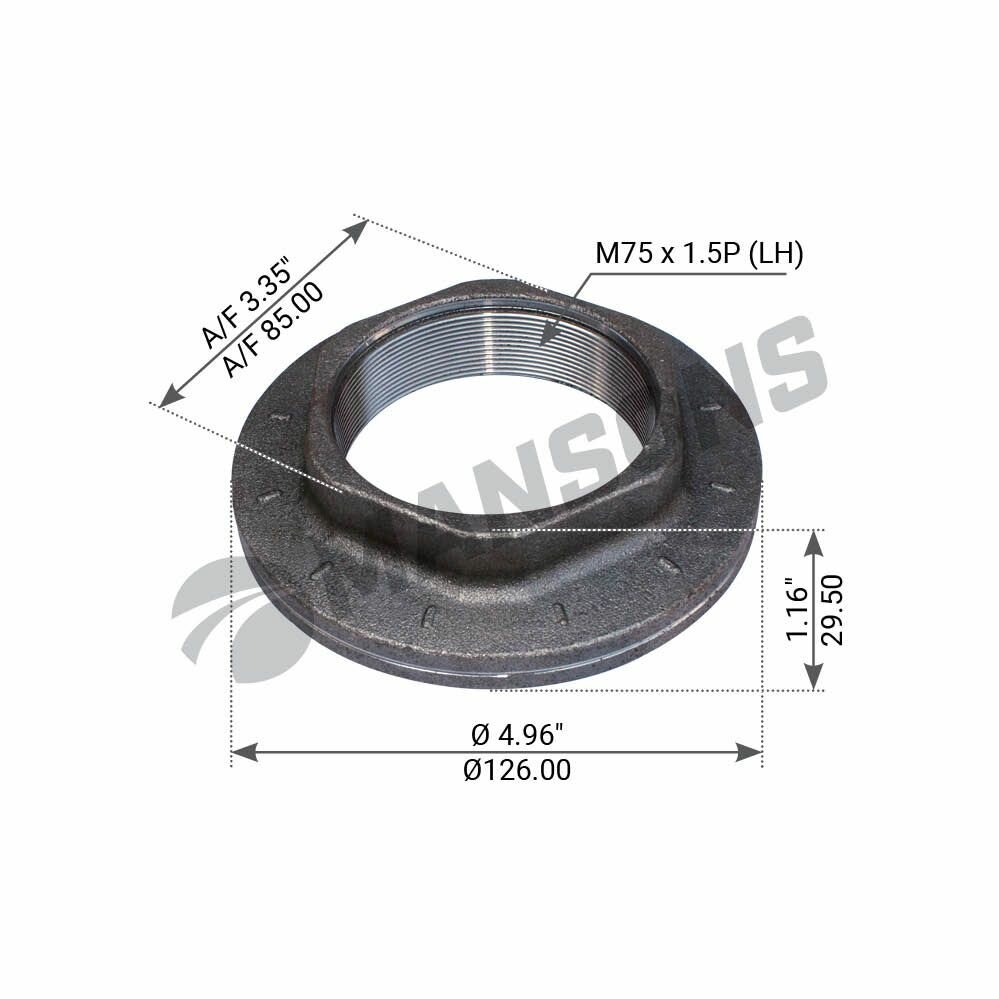 Гайка ступицы левая M75x1.5 D 127 SW85 SAF S9-4218 600.169 MANSONS