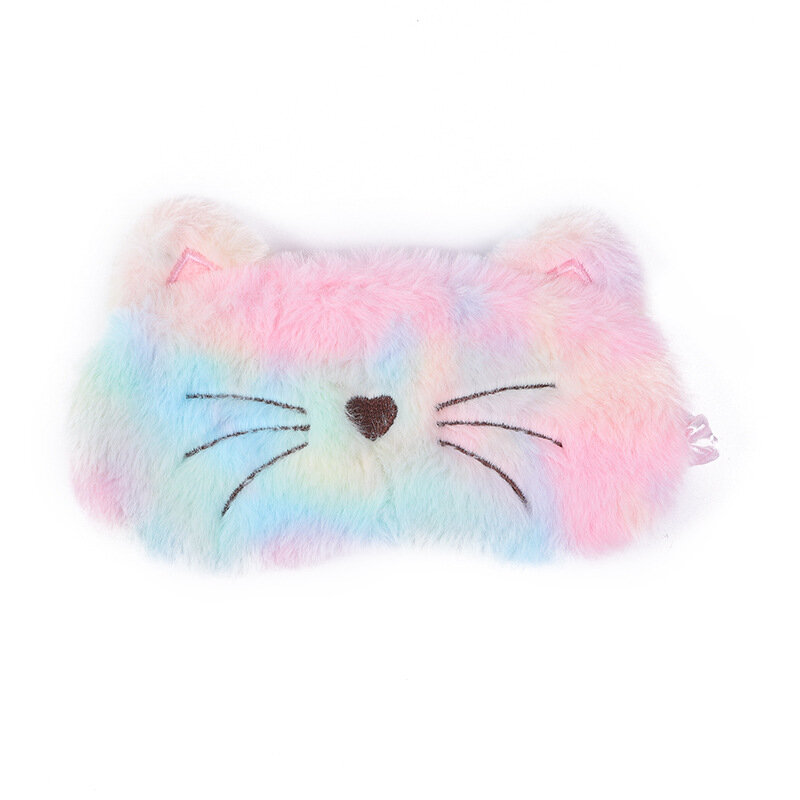Милая маска для сна с кошачьими ушками, радужная плюшевая маска для сна с носом в форме сердца, мягкий козырек для детей и взрослых, светонепроницаемая повязка для сна, путешествий и отдыха