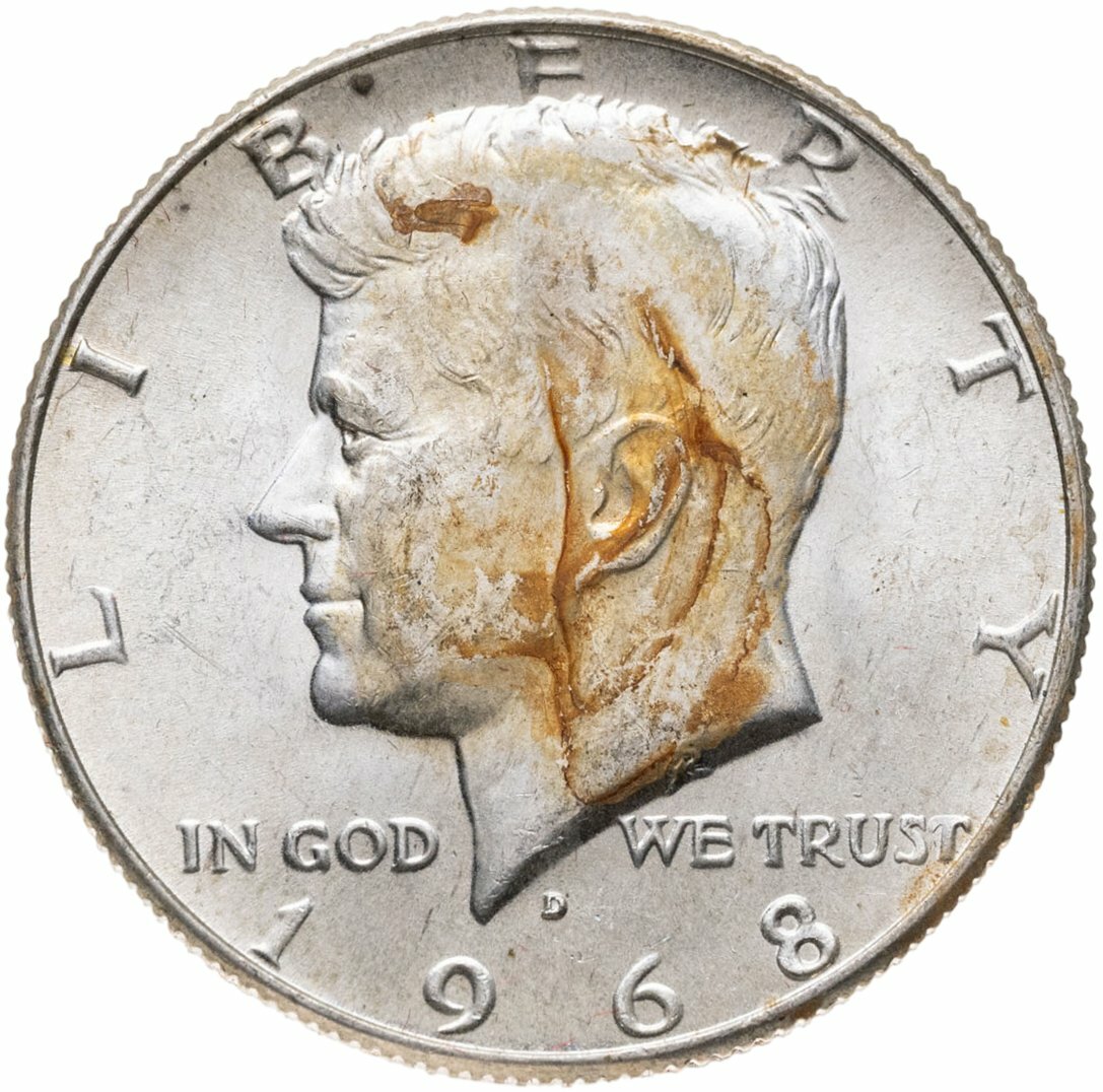 США 50 центов 1/2 доллара, half dollar 1968 D Kennedy Half Dollar Кеннеди знак монетного двора "D" - Денвер, Серебро 400, в сохранности UNC