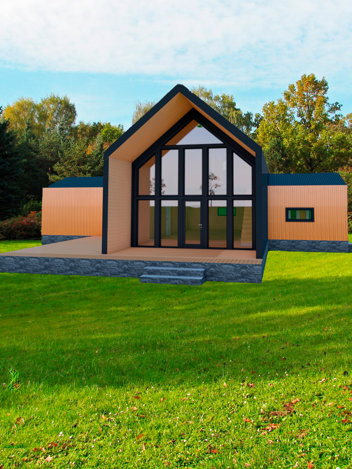 Проект двухэтажного каркасного дома с двумя террасами 17,50х12,02 м