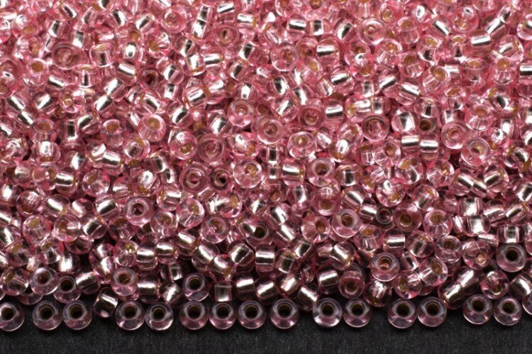 Бисер чешский PRECIOSA круглый 10/0 08273 розовый, серебряная линия внутри, 1 сорт, 50г