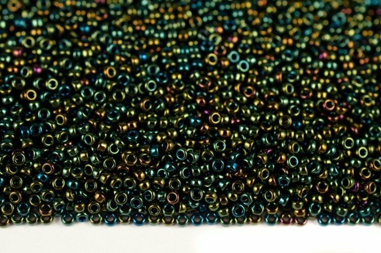 Бисер японский MIYUKI круглый 15/0 #0453 зеленый ирис, металлизированный, 10 грамм