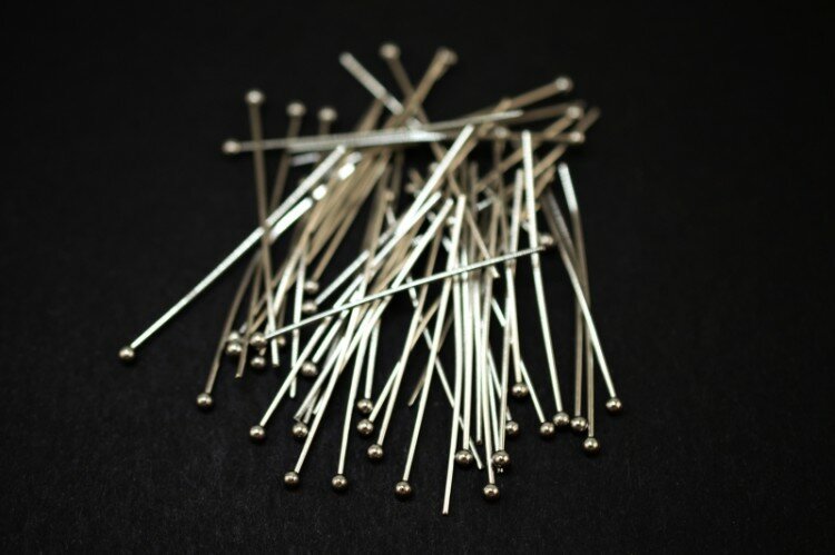 Штифты для бижутерии с шариком 35х0,7мм, цвет стальной, хирургическая сталь, 30-099, 5г (около 40шт)