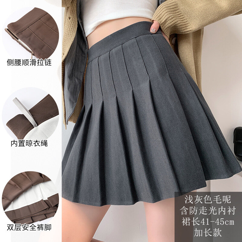 2025 Новые женские шерстяные плиссированные юбки с высокой талией, стройнящие, в стиле колледжа, юбка А-силуэта, осень-зима, короткая шерстяная юбка