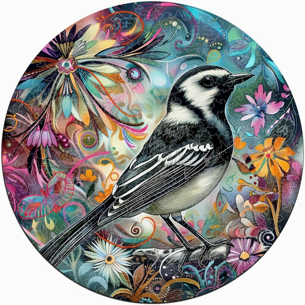 Деревянный пазл BoberBox "Мандала Трясогузка", круг 30 см