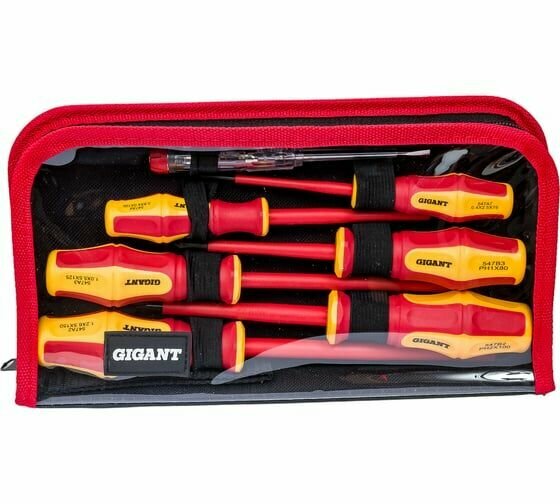 Набор отверток диэлектрических с магнитом Gigant плоские, крестовые с индикатором розеток 7 шт GBSD-3