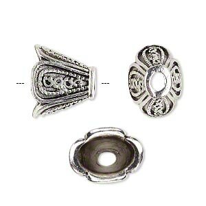 Конус, 16х13х12мм (внутренний размер 10х7мм), плоский, цветок, базовый материал - цинковый сплав, посеребренный с чернением, 1 шт.