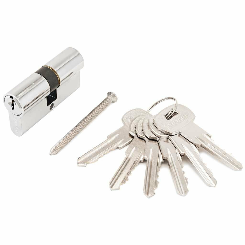 Личинка замка двери Аллюр, A 60-6К CP, 1 258, 60 мм, хром, латунь, 6 ключей