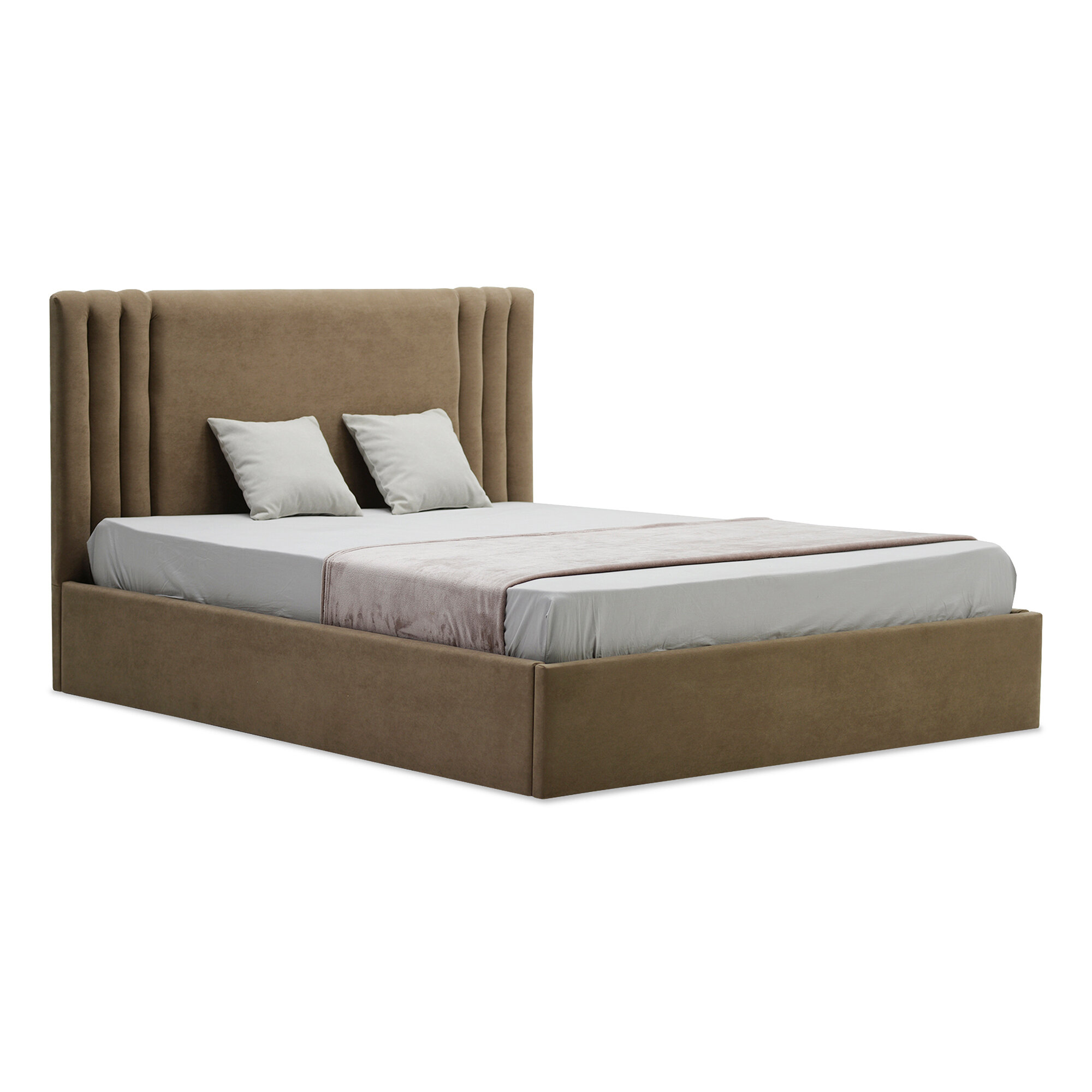 Двуспальная кровать "Ладья" Отто 140х200 см, с подъемным механизмом и ящиком для белья, велюр Ultra cocoa