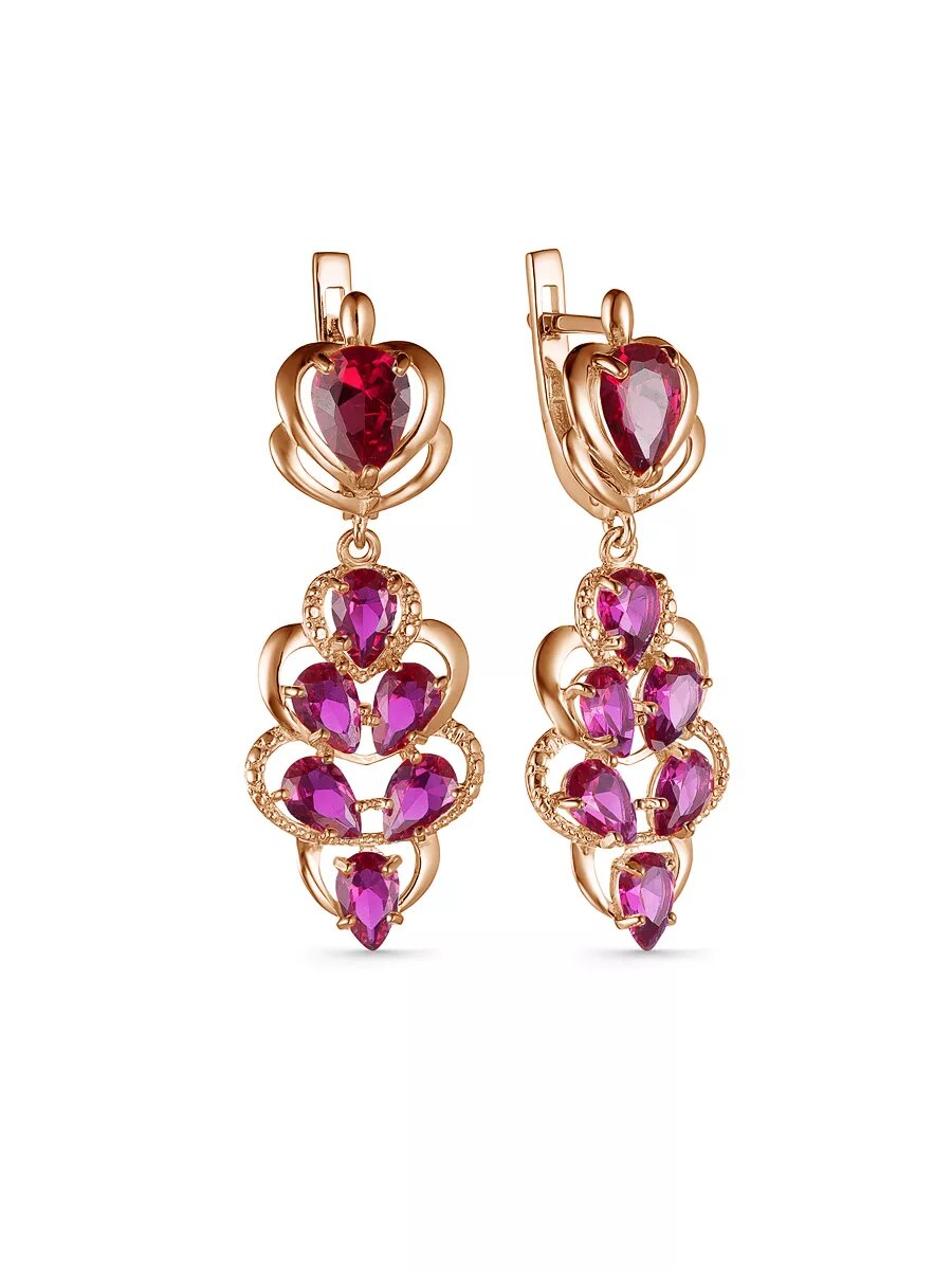 Серьги, красное золото, 585 проба, рубин, бриллиант