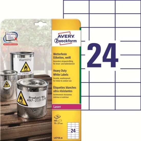 Этикетки самоклеящиеся Attache всепогодные L4718-20, 70х37 мм, белые, 20л / 480 шт