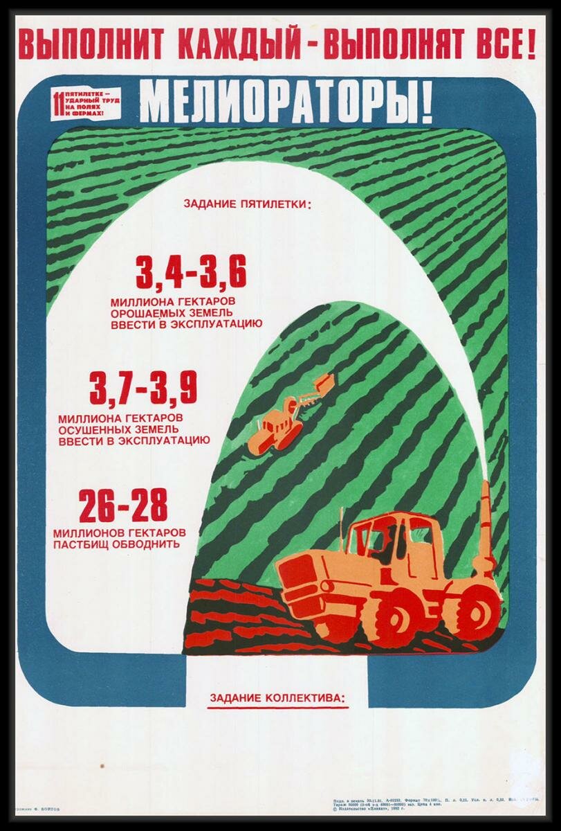 Плакат СССР мелиорация земель; Антиквариат 1981 г; Декор настенный винтажный 32/50 см.