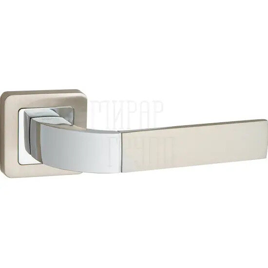 Дверная ручка Punto (Пунто) на квадратной розетке "ORION" QR матовый никель + хром