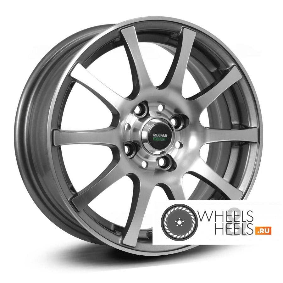 Диск автомобильный литой Megami MGM-2 14x5.5 4x98 et35 dia58.6 Антрацитовый с полированной лицевой поверхностью