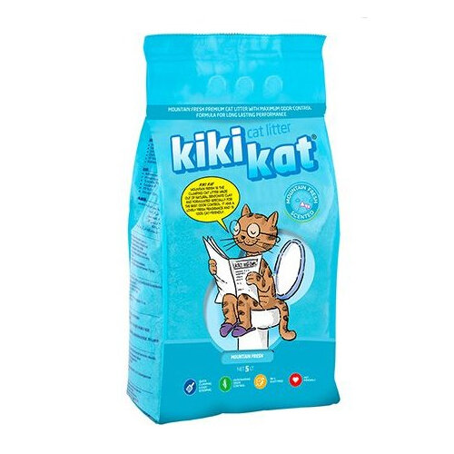 Комкующийся наполнитель Кикикэт для кошачьего туалета Бентонитовый супер-белый Горная свежесть 5 л