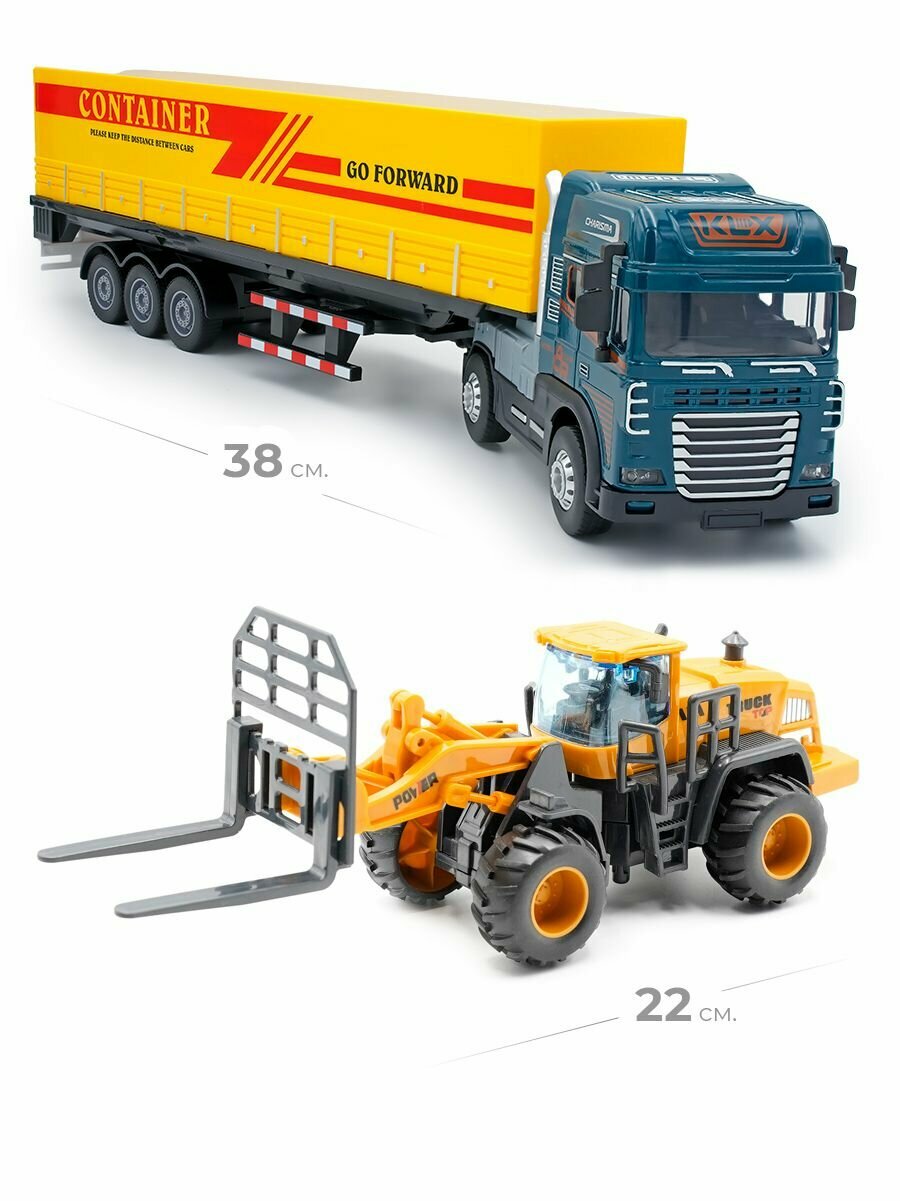 Грузовик, инерционный, с прицепом и вилочным погрузчиком, световые и звуковые эффекты