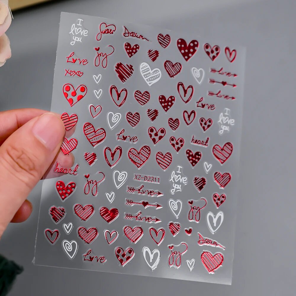 1 шт, наклейки для дизайна ногтей с сердечками на День святого Валентина, цветы/любовь/литери, дизайн, клейкие гелевые наклейки для ногтей, подарок на день Святого Валентина для подруги