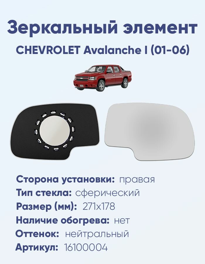 Зеркальный элемент правый CHEVROLET Avalanche I (01-06) сфера нейтральный без обогрева