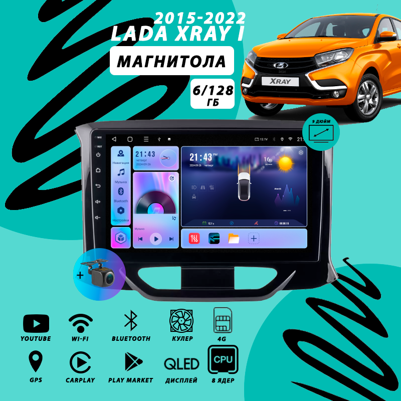 Магнитола LADA XRAY 1 (2015-2022) 4Гб+64Гб Sim/Android/Carplay/8 ядер ...