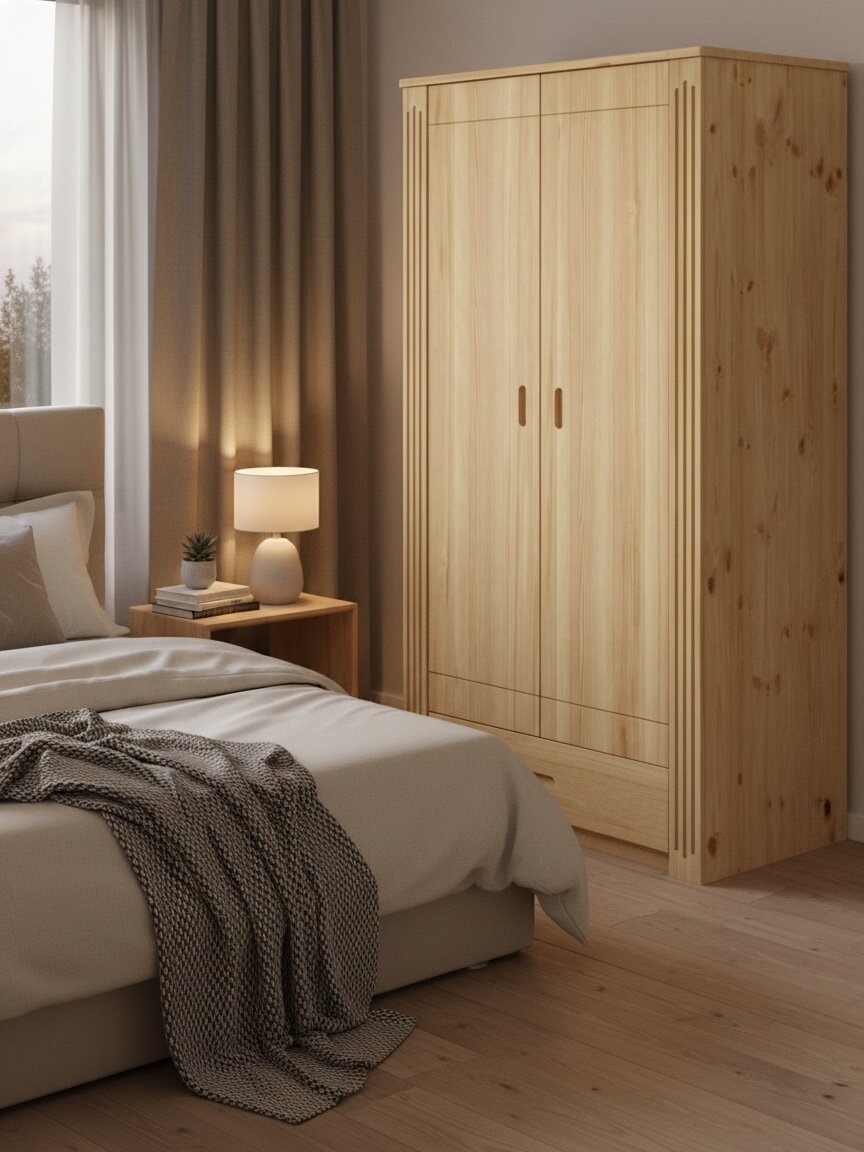 Шкаф Pino Rino двухдверный + 1 ящик сосна, без покраски