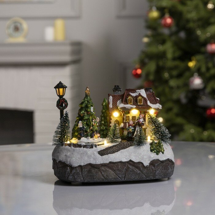 Фигурка световая "Новогодний город" 19х13х17 см, 7 LED, АА*3 и от USB, тёплое белое