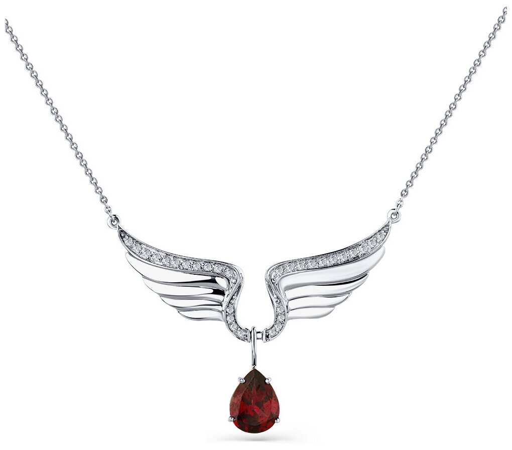 Колье, белое золото, 585 проба, родолит, бриллиант