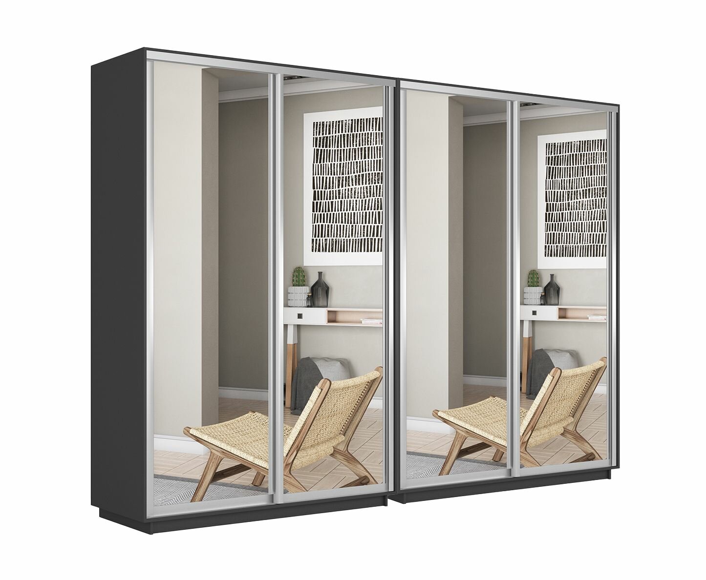 Система из двуx шкафов-купе Экспресс 4-x дв 320 x 220 x 45 Зеркало Серый Диамант