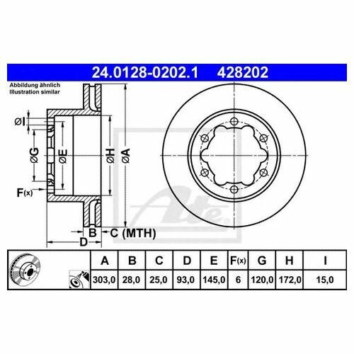 Тормозной диск задний Ate 24012802021 для Mercedes SPRINTER 906,909; VW CRAFTER 3035 2E, CRAFTER 3050 2E,