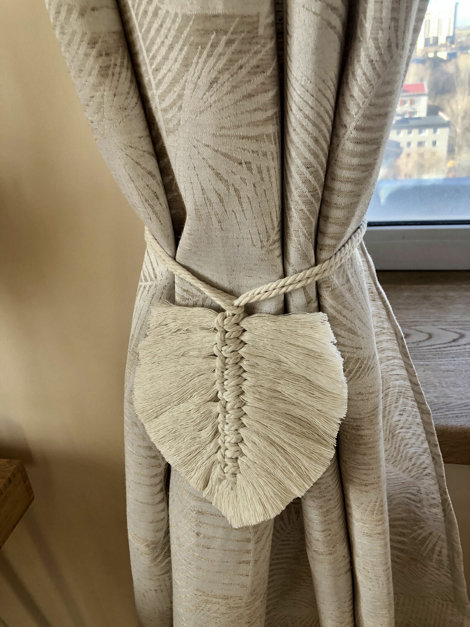 Подхват для штор в стиле Бохо, цвет натуральный молочный, натуральный хлопок, 2 подхвата в форме листа