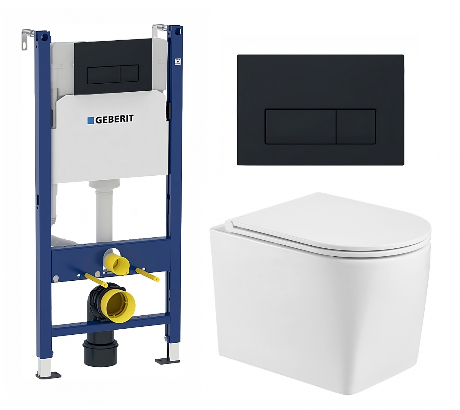 Комплект 3 в 1 инсталляция Geberit Duofix + Унитаз подвесной WeltWasser Nesenbach 004 GL-WT + кнопка черная матовая