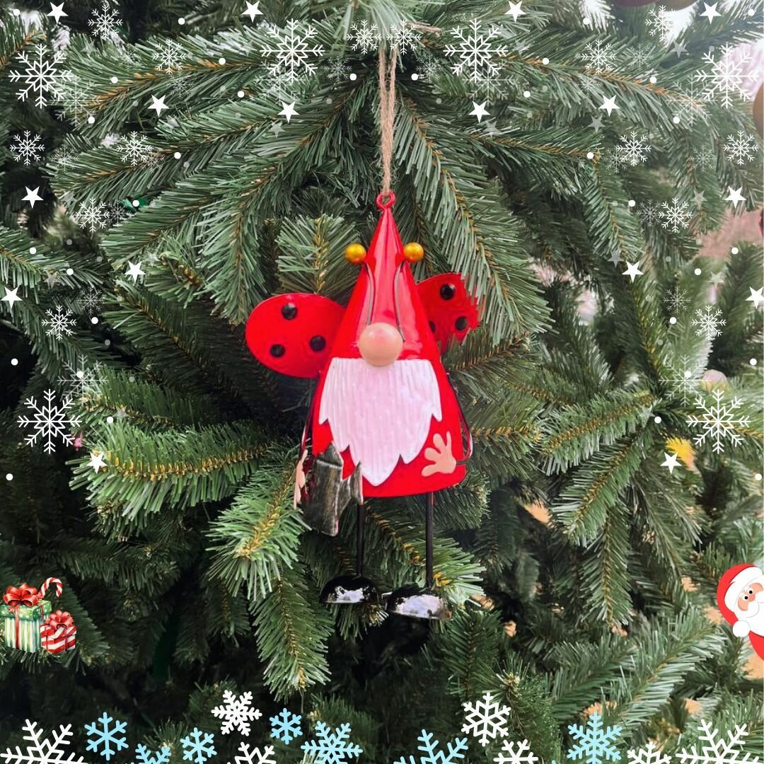 Новогодний гном красный металлический - игрушка на елку или под елку