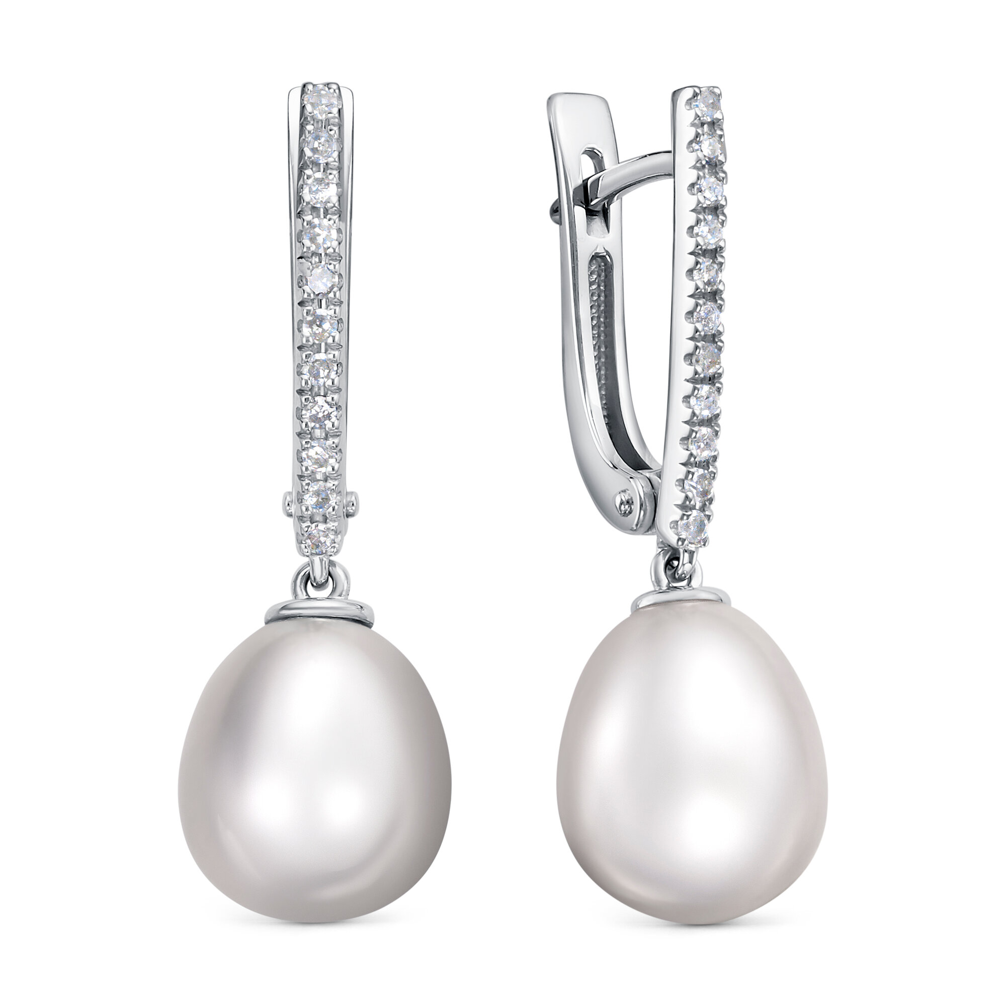 Серьги, белое золото, 585 проба, бриллиант, жемчуг