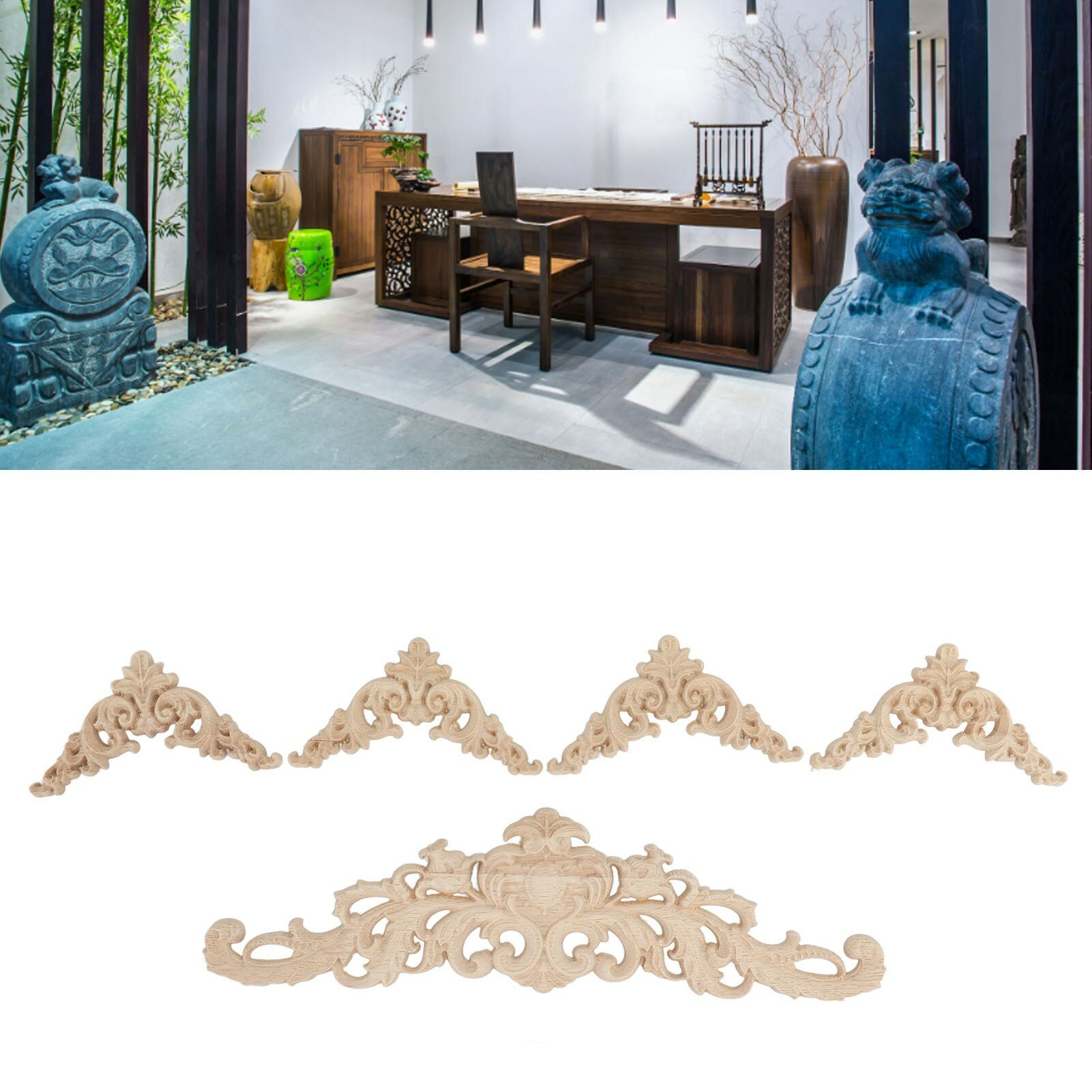 5 шт. деревянные аппликации, резиновые деревянные резные накладки, 4 угловые накладки и 1 длинная накладка для двери шкафа, кровати, шкафа, мебели