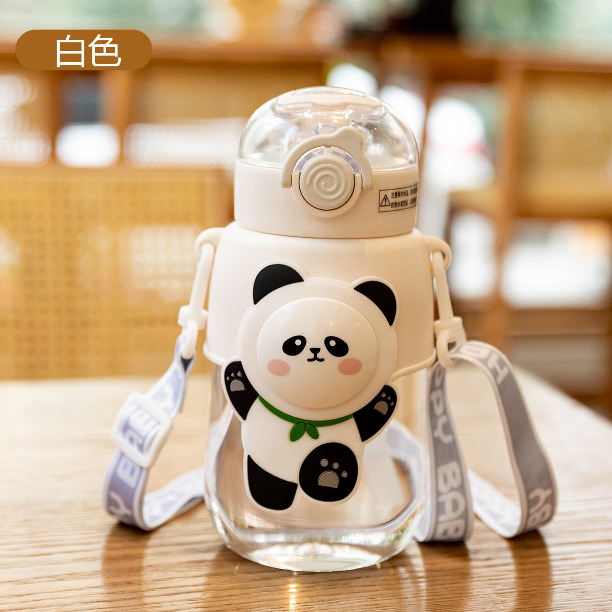 Детский стакан 680 мл с трубочкой, водонепроницаемый, пластиковый, с белым пандой, удобный для школы и поездок