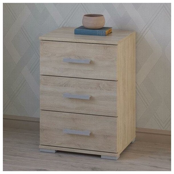 Низкий узкий комод-тумба 3 ящика 45х37.4х63.2 см. МагМебель 83 дуб сонома