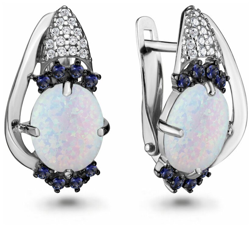 Серьги, серебро, 925 проба, фианит, опал