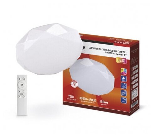 Настенно-потолочный светильник IN Home COMFORT DIAMOND 75Вт 230В 3000-6500К 6000лм 480х80мм с пультом ДУ 4690612034799
