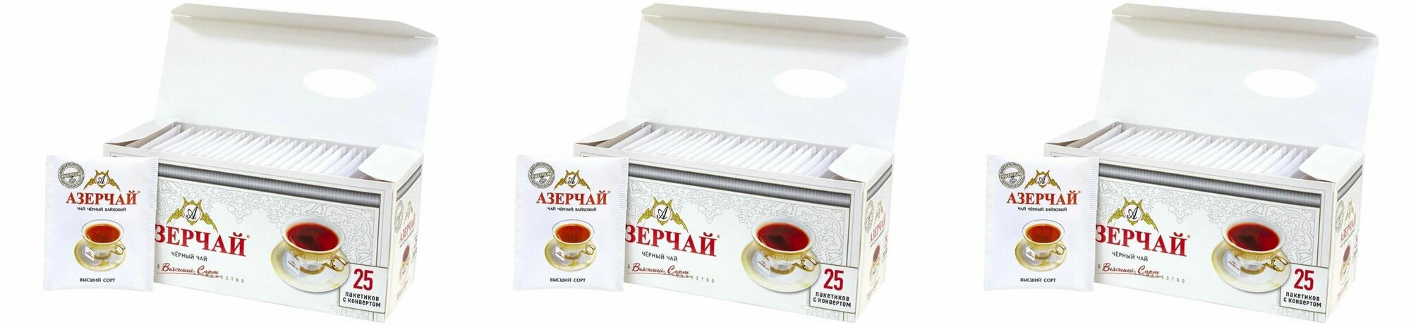 Azercay Черный чай, Премиум, 25 пак, 3 упаковки