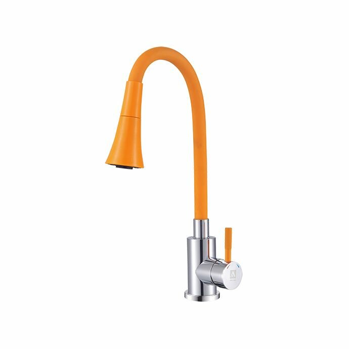 ARGO Смеситель для кухни SOLID двухпозиционный, хром/оранж, пластичный излив, d-35, нерж. сталь,