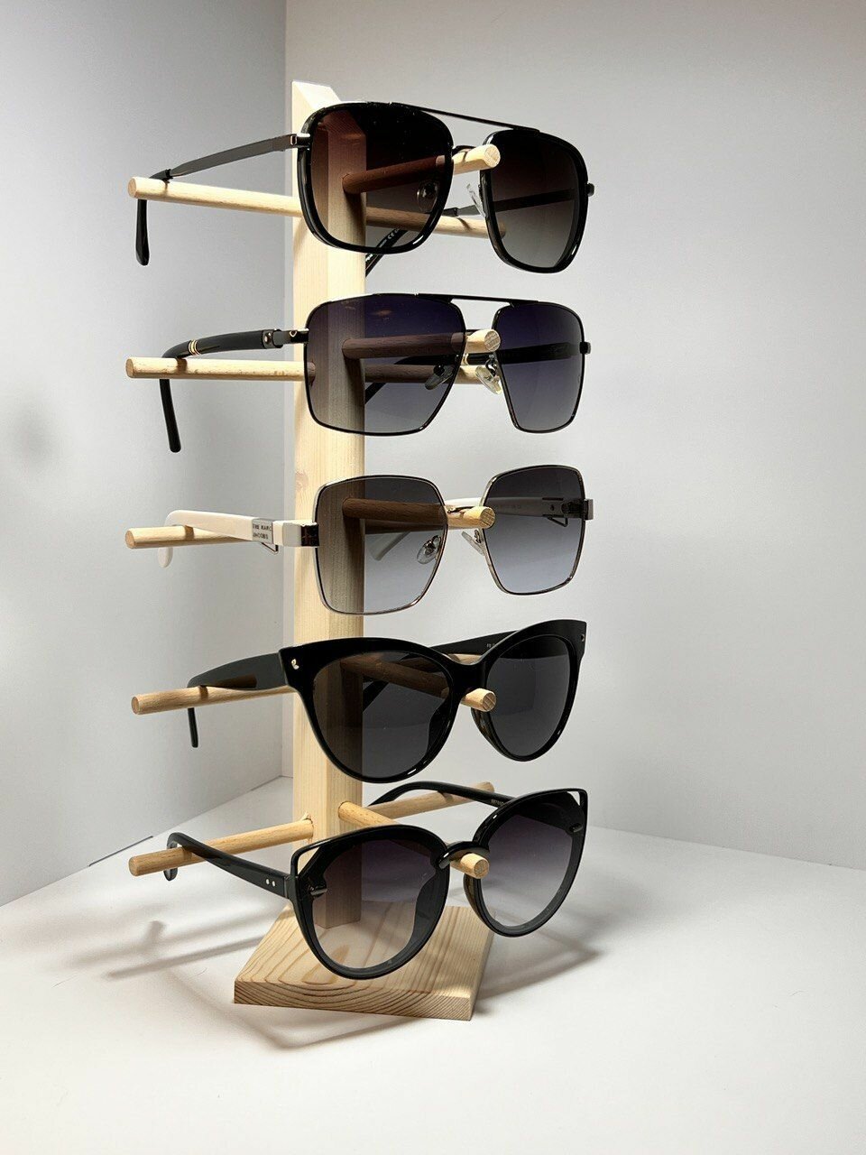 Деревянная стойка для очков 5 мест, стильная подставка для очков из дерева, стойка под очки на 5 мест